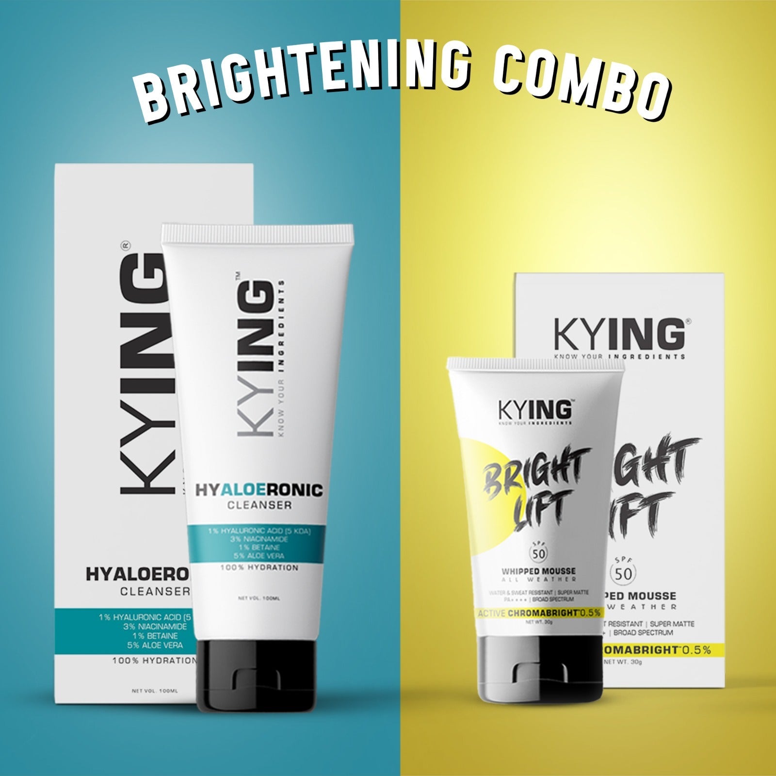 KYING Brightening Combo: Hyaluronic Face Cleanser & Bright Lift Mousse